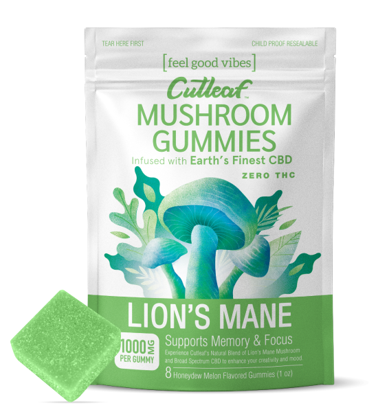 Lion’s Mane 1000MG Mushroom Gummies Zero THC – Cutleaf